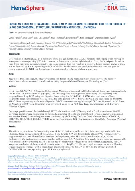 Pdf Pb2386 Assessment Of Nanopore Long Read Whole Genome Sequencing For The Detection Of