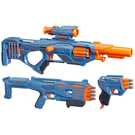 Nerf Elite 2 0 Blaster Pack With 3 Dart Blasters Detachable Scope And Barrel And 50 Elite Darts
