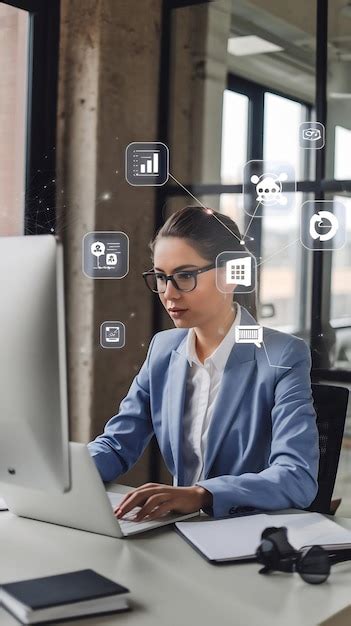 Female Project Manager Working On Computer In Office Premium AI Generated Image