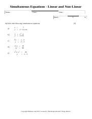 Solving Simultaneous Equations Linear And Non Linear Course Hero