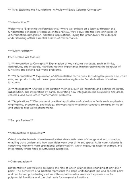 Exploring The Foundations A Review Of Basic Calculus Concepts Title Exploring The Studocu