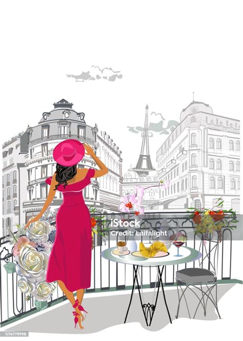 빨간 모자를 쓴 여자 파리의 거리 카페에서 패션 사람들 파리 일 드 프랑스에 대한 스톡 벡터 아트 및 기타 이미지 파리 일 드 프랑스 여자 패션 Istock