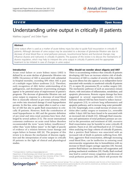 PDF Understanding Urine Output In Critically Ill Patients
