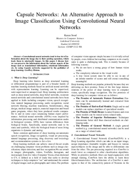 Pdf Capsule Networks An Alternative Approach To Image Classification