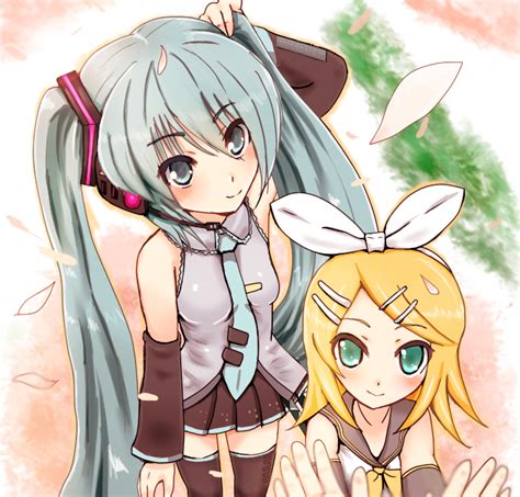 Hatsune Miku And Kagamine Rin Vocaloid Drawn By Tukisimawataru Danbooru