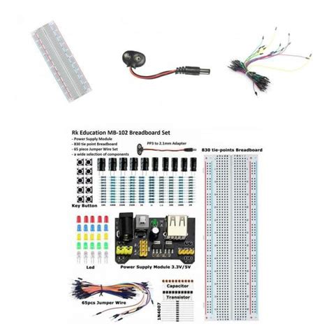 Mb102 Breadboard Capacitor Led Buzzer Resistor Electronic Component Kit