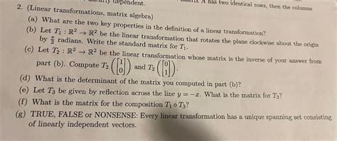 Solved A Has Two Identical Rows Then The Columns Dependent
