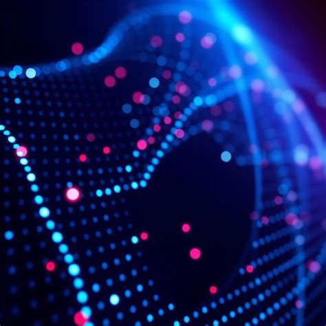 Abstract Blue Grid Background With Glowing Dots On Dark Backdrop Technology And Digital Concept