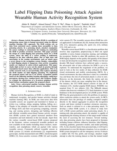 Label Flipping Data Poisoning Attack Against Wearable Human Activity