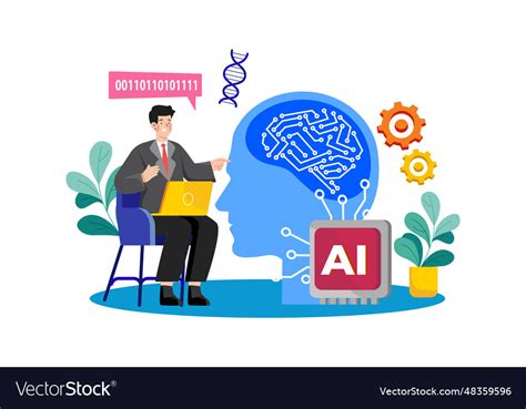 Neural Networks Simulate Human Brain For Ai Vector Image