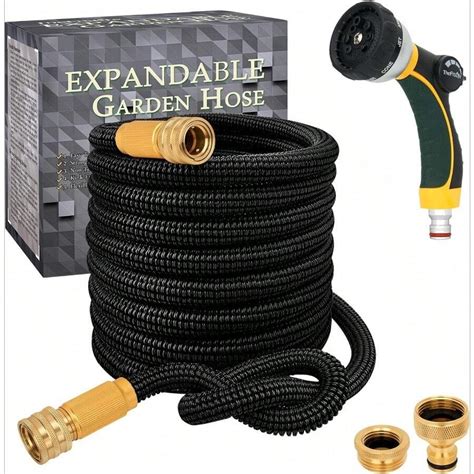 Expandable Garden Hose Pipe Triple Core Latex And Solid Metal Fittings 8 Pattern Spray Nozzle