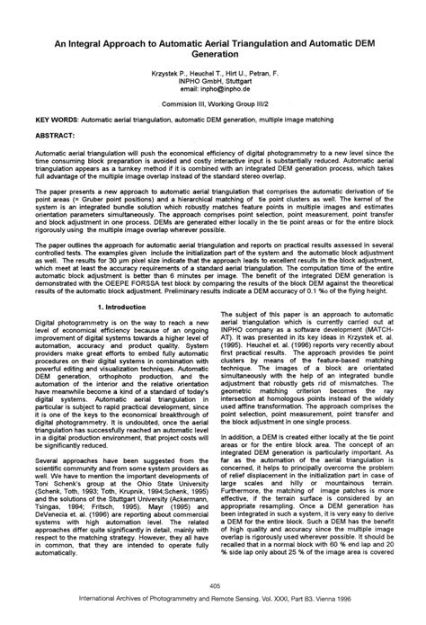 Pdf An Integral Approach To Automatic Aerial Triangulation And Automatic Dem Generation