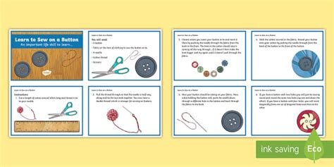 Learn To Sew On A Button Craft Instructions Twinkl