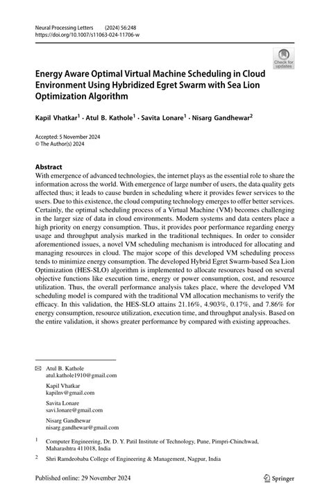 Pdf Energy Aware Optimal Virtual Machine Scheduling In Cloud Environment Using Hybridized