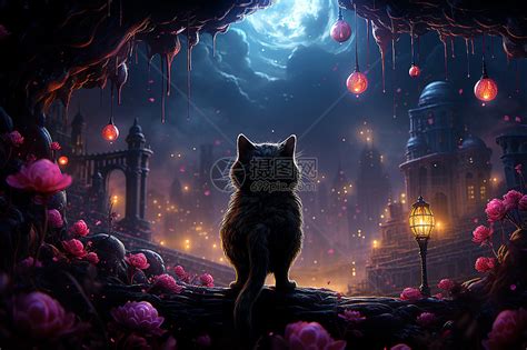 户外神秘的猫咪绘画插画图片下载 正版图片600946796 摄图网