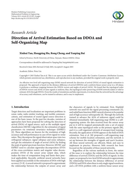 PDF Direction Of Arrival Estimation Based On DDOA And Self Organizing Map