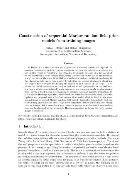 Pdf Construction Of Sequential Markov Random Field Prior Models From Training Images