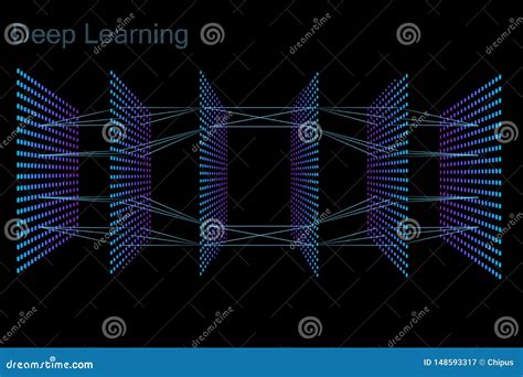 Neon 3d Neural Network With Six Layers Stock Illustration