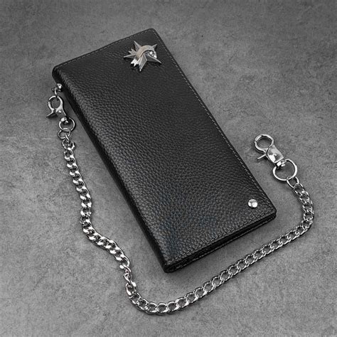 Black Casual Leather Mens Long Wallet Bifold Biker Chain Wallet Biker