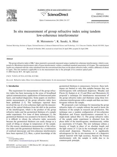 Pdf In Situ Measurement Of Group Refractive Index Using Tandem Low Coherence Interferometer