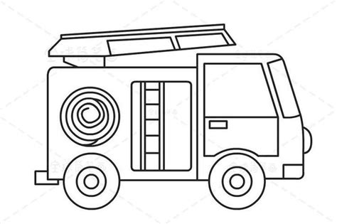 消防车简笔画涂色可打印图片简单又好看（14张） 简笔画图片大全