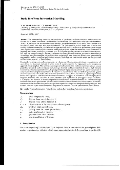 pdf static tyre road interaction modelling