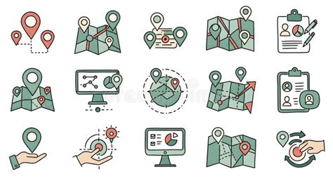 Hand Drawn Map Location Icon Set Demonstrating Navigation And Analysis