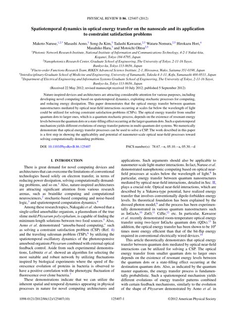 Pdf Spatiotemporal Dynamics In Optical Energy Transfer On The Nanoscale And Its Application To