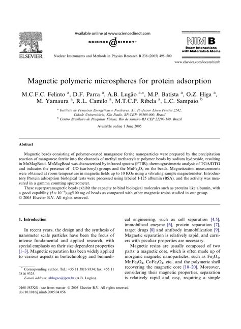 Pdf Magnetic Polymeric Microspheres For Protein Adsorption