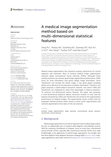 Pdf A Medical Image Segmentation Method Based On Multi Dimensional Statistical Features