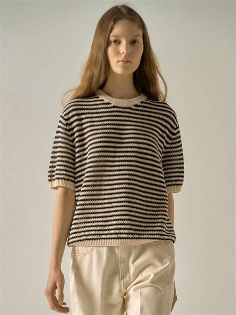 스트라이프 텍스처 니트cream Blue 감도 깊은 취향 셀렉트샵 29cm