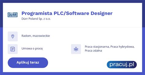 Oferta Pracy Programista Plcsoftware Designer Dürr Poland Sp Z Oo Radom