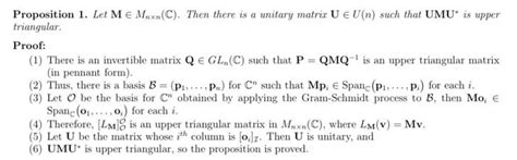 solved proposition 1 let m∈mn×n c then there is a unitary