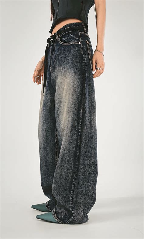 메튜 다크 브러쉬 워싱 데님팬츠 와이드청바지