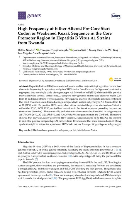Pdf High Frequency Of Either Altered Pre Core Start Codon Or Weakened Kozak Sequence In The