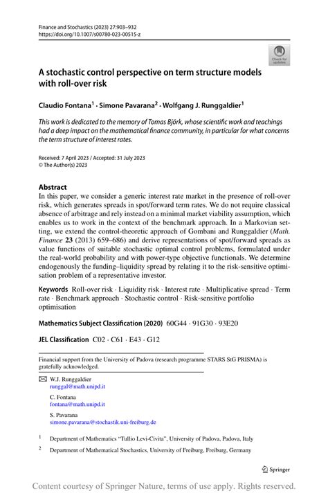 Pdf A Stochastic Control Perspective On Term Structure Models With Roll Over Risk