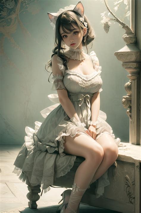 벤치에 앉아 있는 드레스를 입은 여성의 클로즈업 Seaart Ai