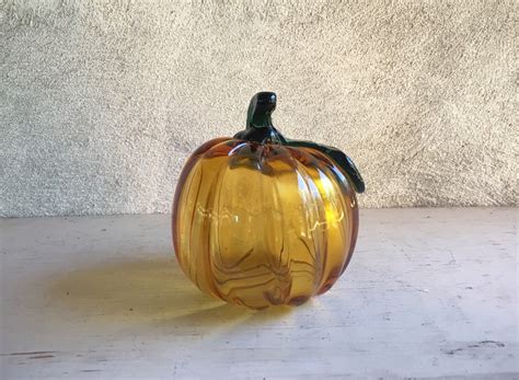 Vintage 5 12 Tall Pumpkin Figurine Hand Blown Glass Art Glass
