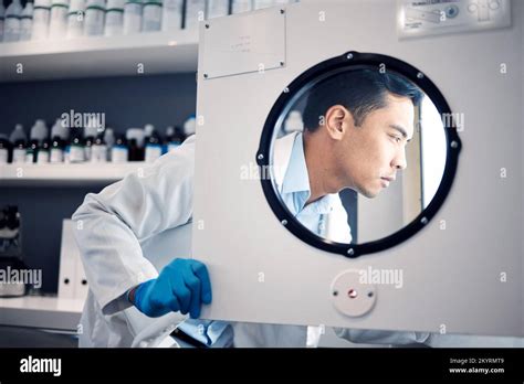 Scientist Man And Science Laboratory Incubator For Research Chemistry