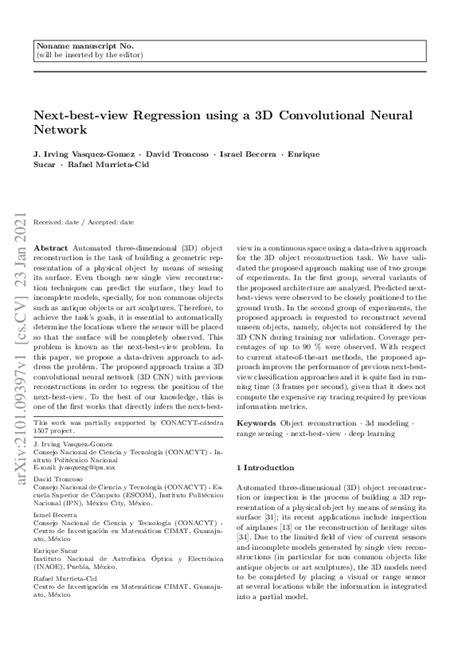 Pdf Next Best View Regression Using A 3d Convolutional Neural Network