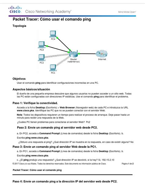 9233 Packet Tracer Using The Ping Command Pdf Red Mundial
