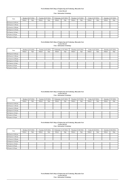 Diploma Time Table Format Pdf