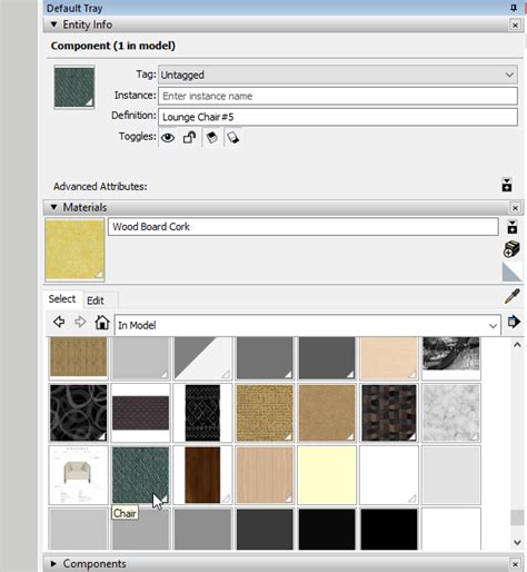 Material Created And Applied To Component But Not Visible In Home Materials Palette So Cannot
