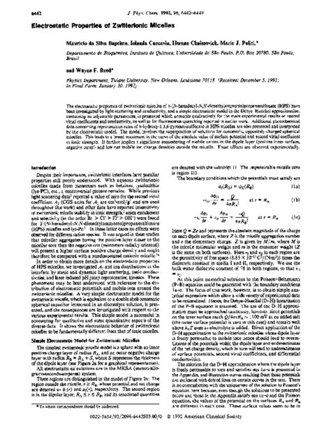 Pdf Electrostatic Properties Of Zwitterionic Micelles