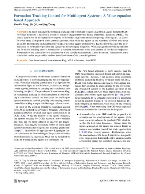 Pdf Formation Tracking Control For Multi Agent Systems A Wave