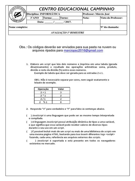 Prova Pdf Linguagem De Script Script Java