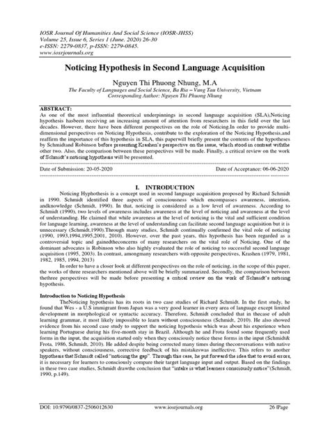 Noticing Hypothesis In Second Language Acquisition Nguyen Thi Phuong