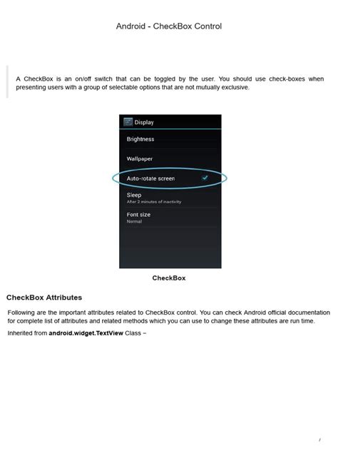 Android Checkbox Control Pdf Android Operating System Button Computing
