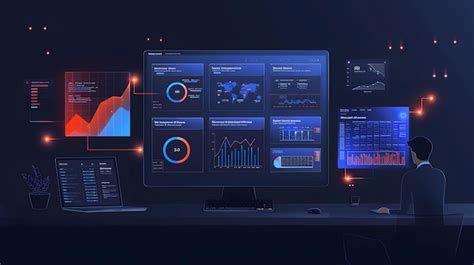 Premium Photo Analyst Reviewing Data On Multiple Digital Screens Generative Ai
