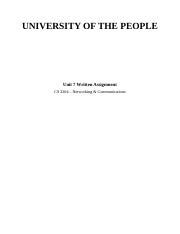 CS2204 Week 7 Written Assignment Docx UNIVERSITY OF THE PEOPLE Unit